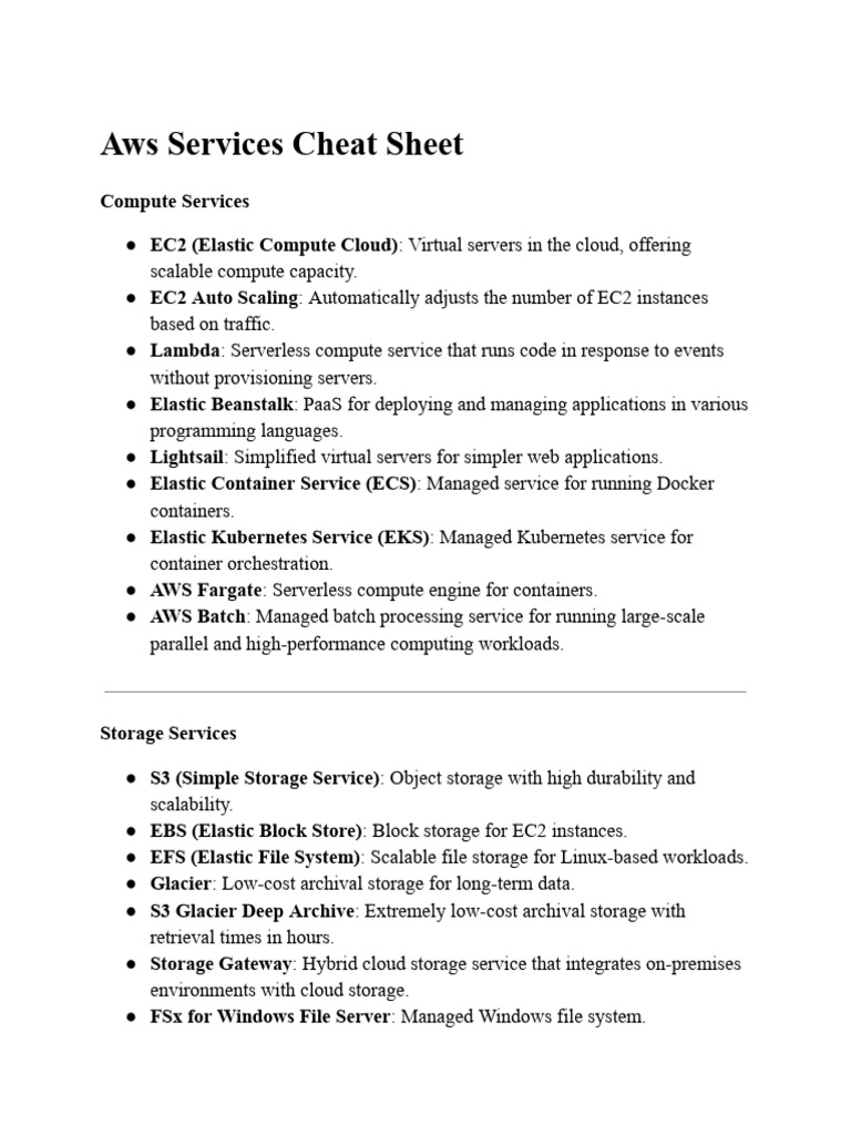 AWS Services Cheat Sheet & Tips | PDF | Amazon Web Services | Cloud Computing