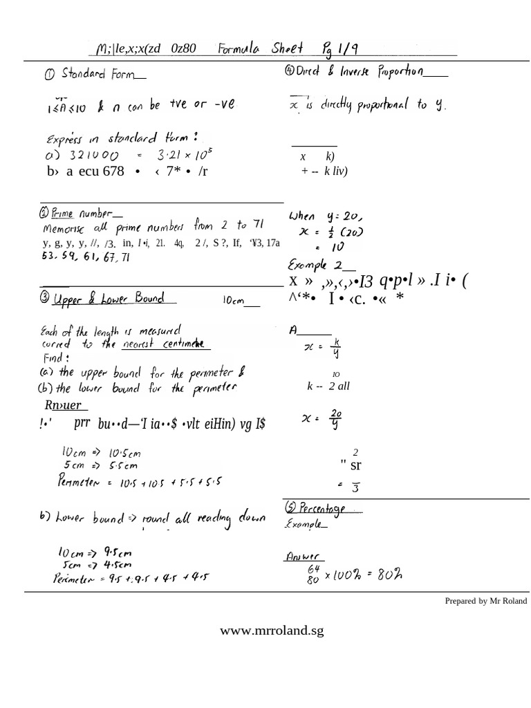 Mathematics 0580 Formula Sheet | PDF