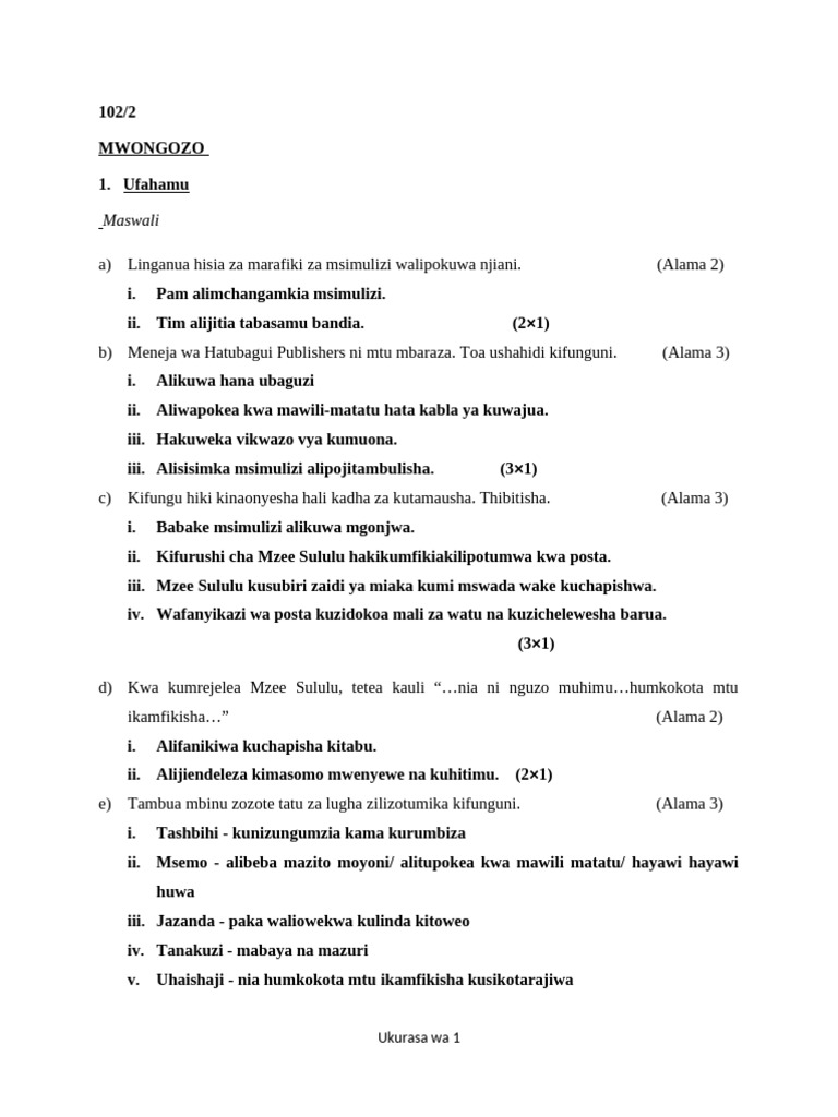 Kiswahili Pp2 - Ms | PDF