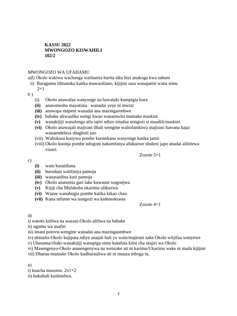Kassu Jet Kiswahili Paper 2 Scheme Teacher Co Ke | PDF