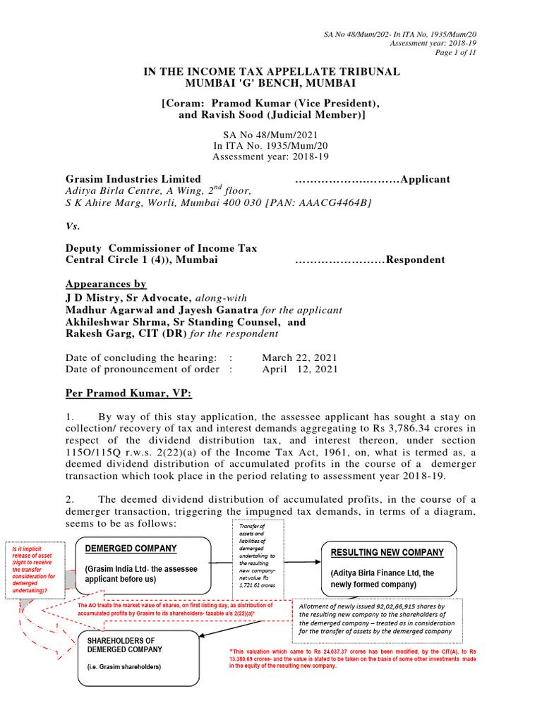 Grasim Industries Limited Vs DCIT ITAT Mumbai | PDF | Taxes | Dividend