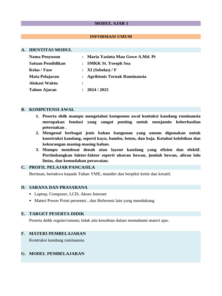 MODUL AJAR 1 Sinta Fix | PDF
