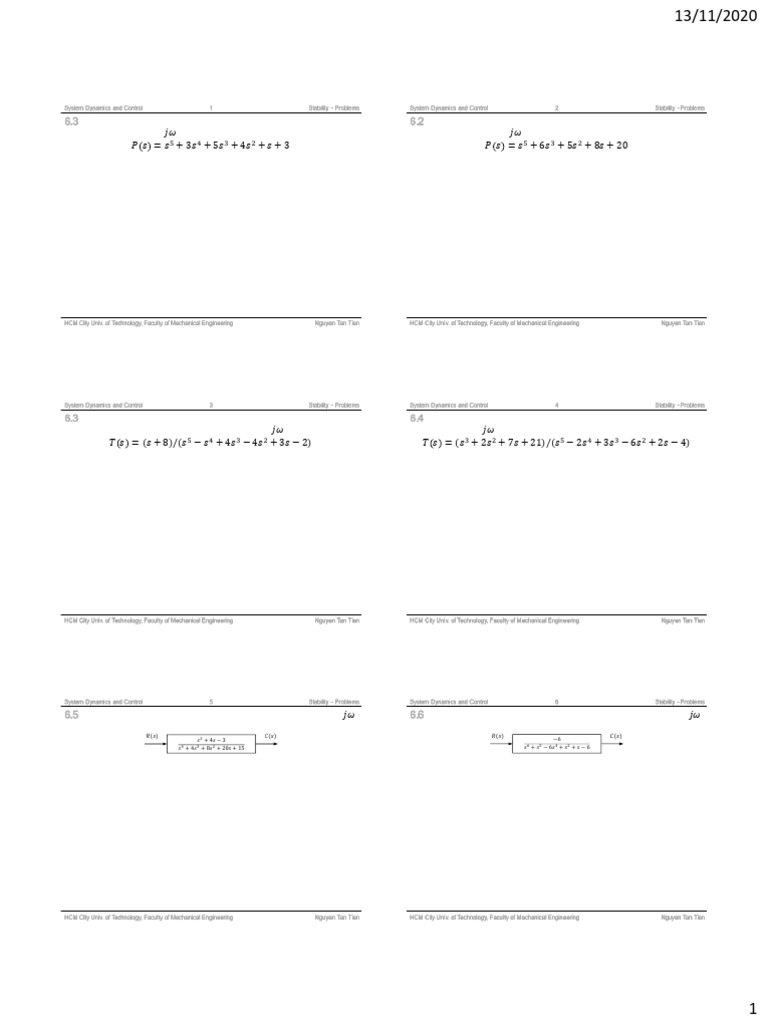Ch.06 Stability - Assignments | PDF | Control Theory | Mathematical Physics