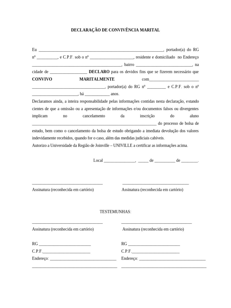 Declaracao de Convivencia Marital | PDF