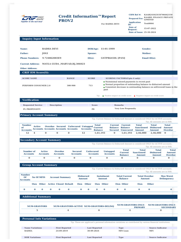 CKF2410249169 Crif Cibil Report | PDF | Annual Percentage Rate ...