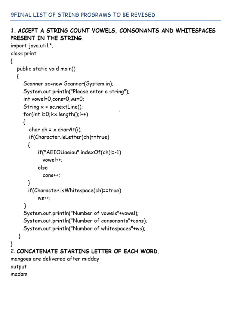 String Manipulation Programs in Java | PDF | Letter Case | String (Computer Science)