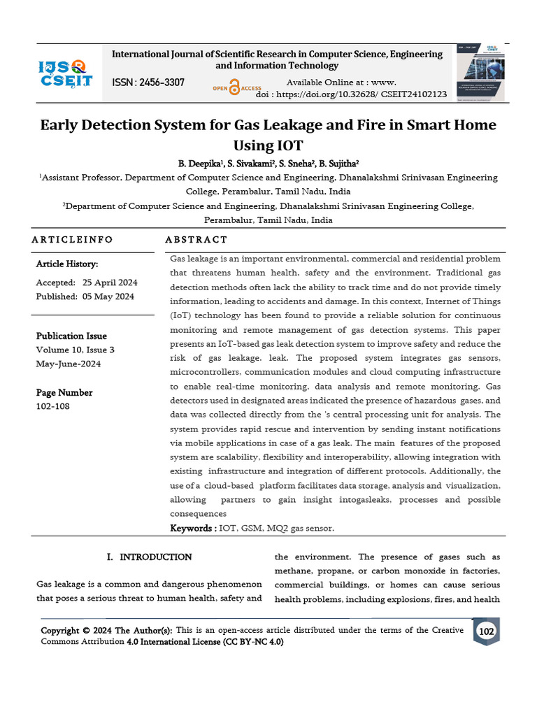 Early Detection System For Gas Leakage and Fire in | PDF | Internet Of ...