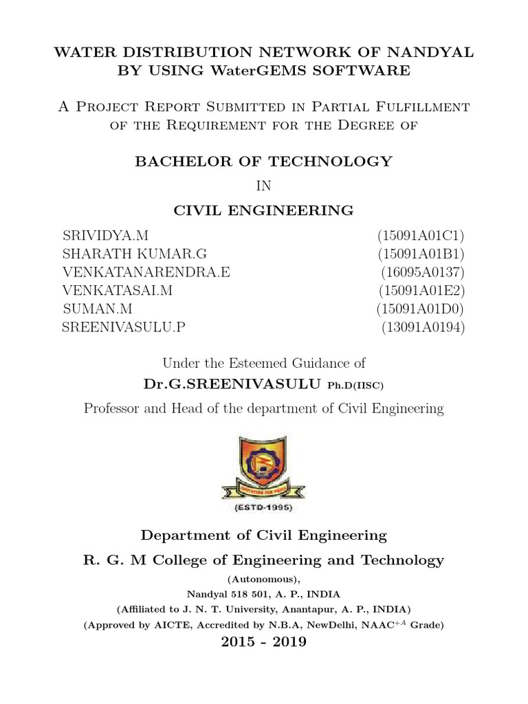 2018-19-Ce-Water Distribution Network of Nandyal by Using Watergems ...