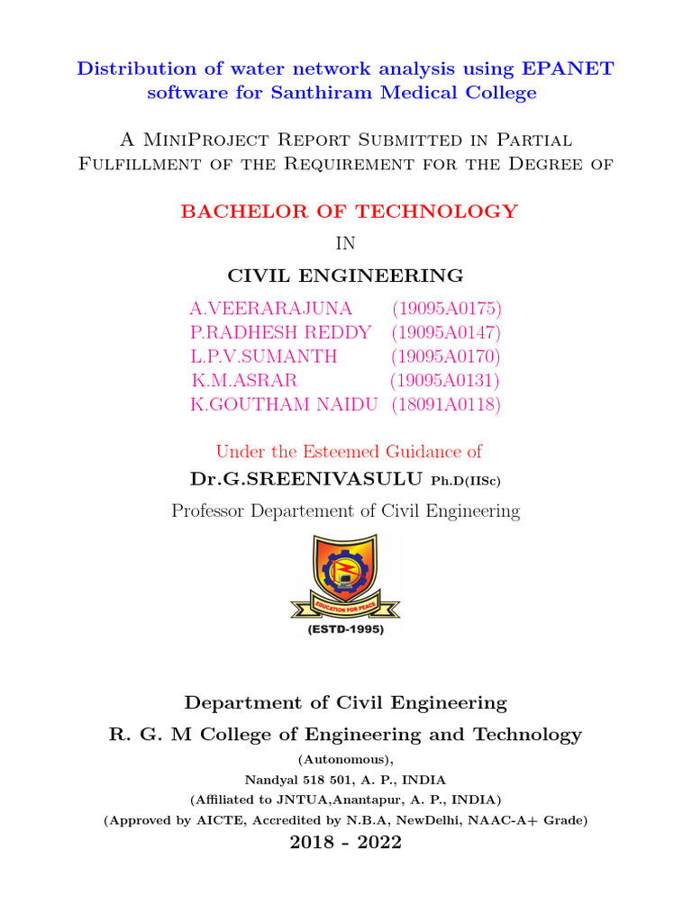 2021-22 CE Distribution of Water Network Analysis Using EPANET Software ...