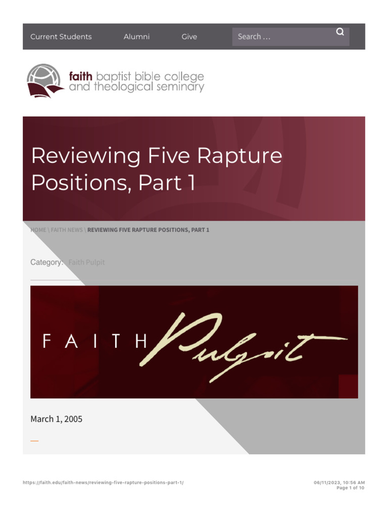 Reviewing Five Rapture Positions, Part 1 - Faith Baptist Bible College ...