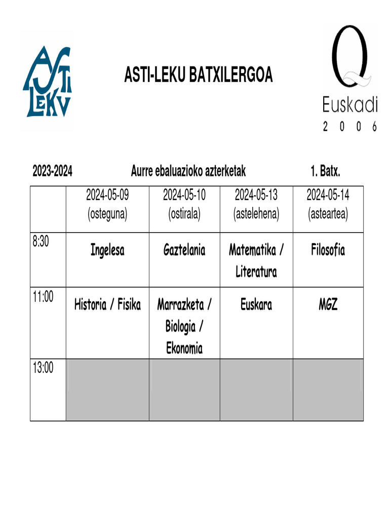 23-24 Aurre Azterketak Batx 1 | PDF