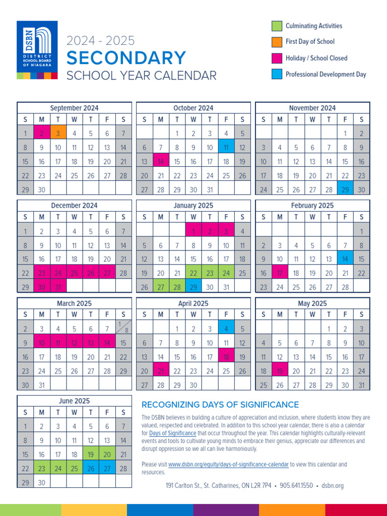 DSBN Secondary School Year Calendar | PDF