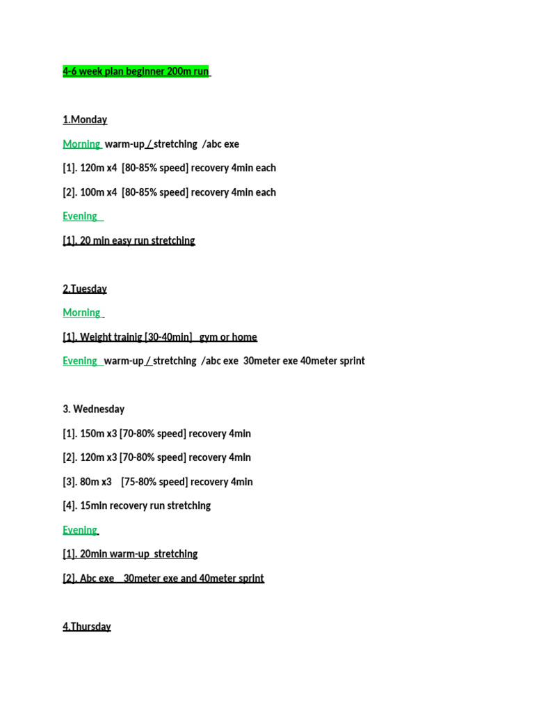 4-Week Beginner 200m Running Plan | PDF