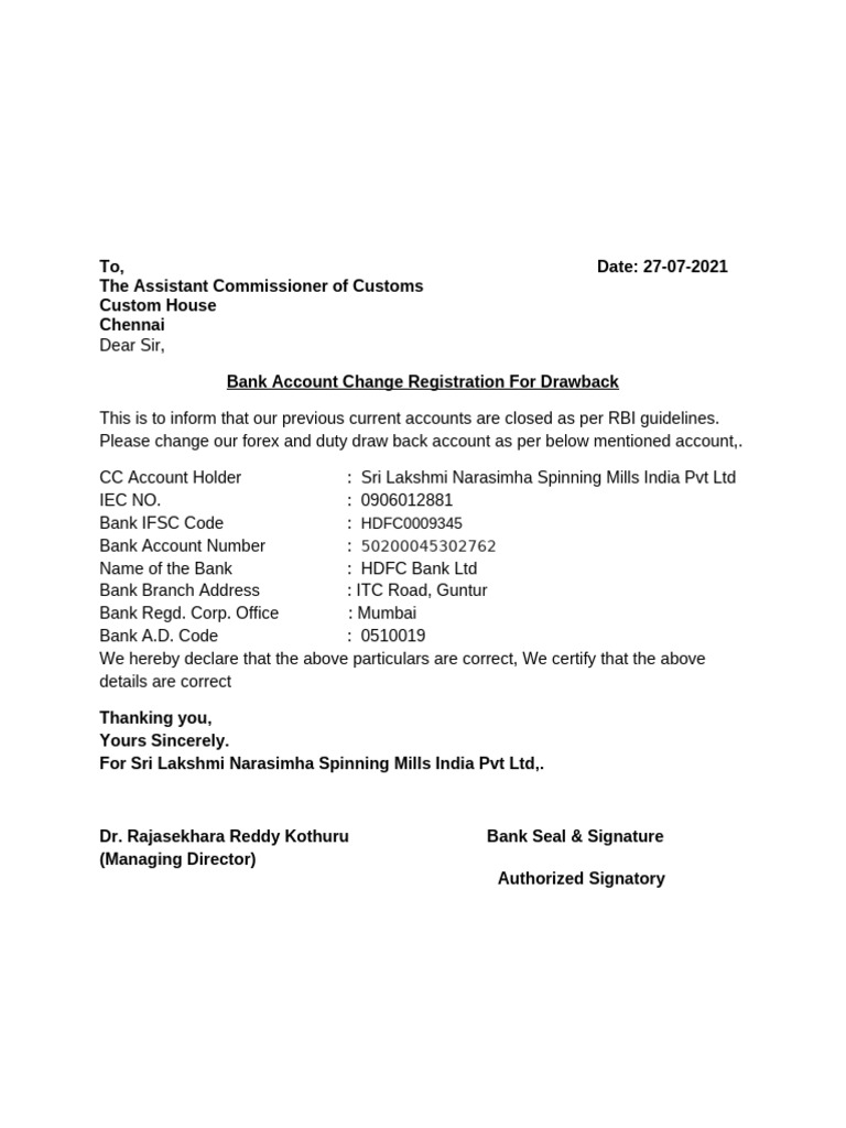 Drawback Letter PDF | PDF