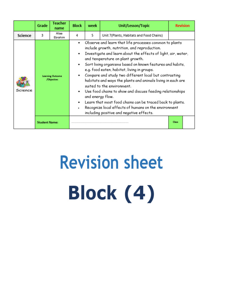 Grade 3 Science Revision: Plants & Habitats | PDF | Foods | Habitat