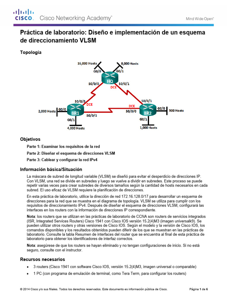 9.2.1.4 Lab - Designing and Implementing A VLSM Addressing | PDF ...
