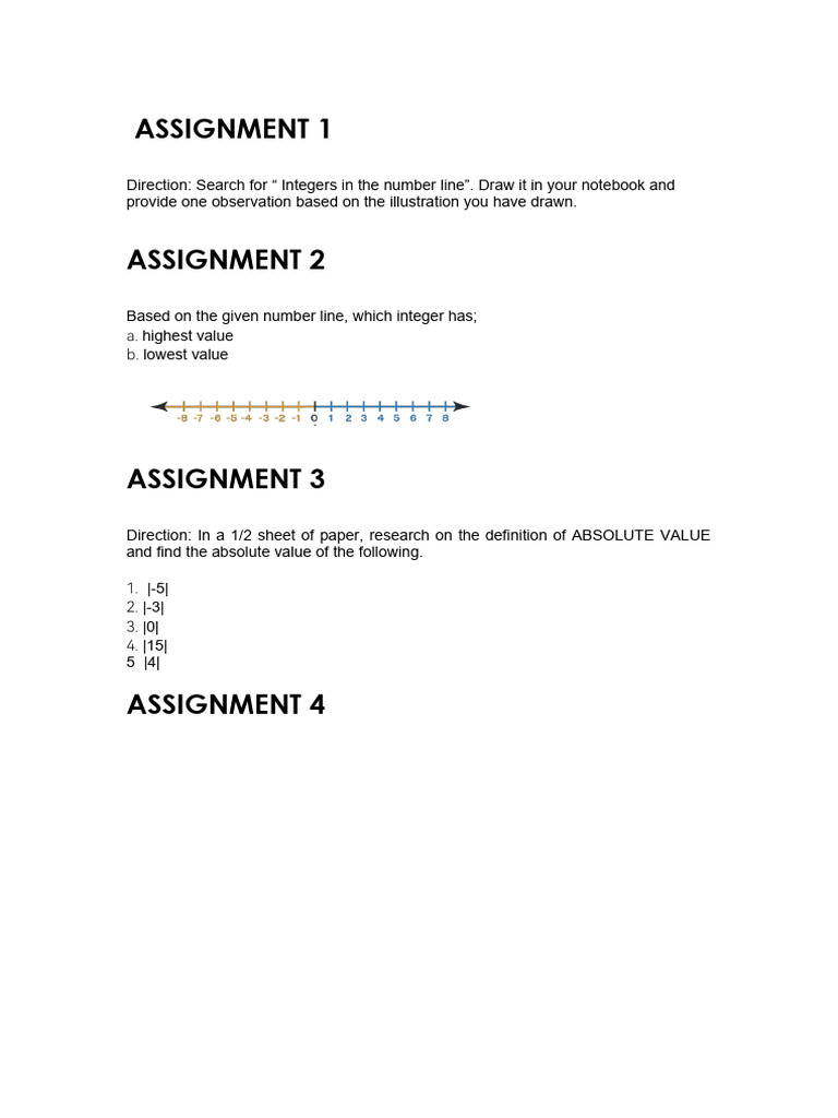 Integer Concepts and Absolute Value Assignments | PDF