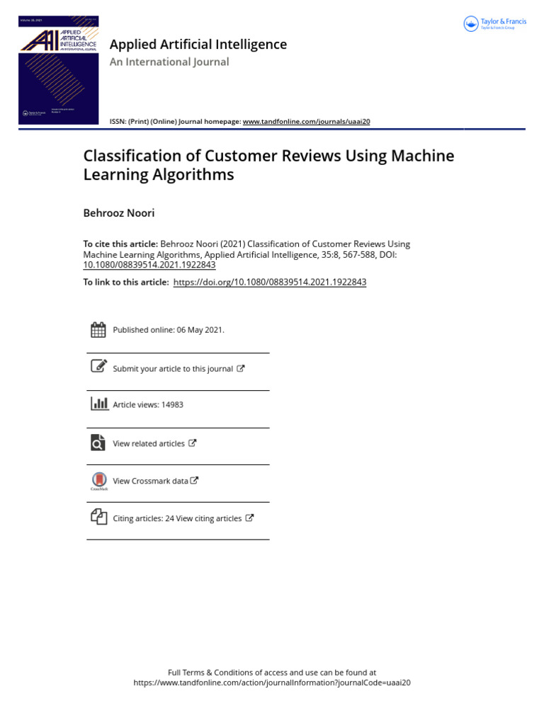 Classification of Customer Reviews Using Machine Learning Algorithms ...