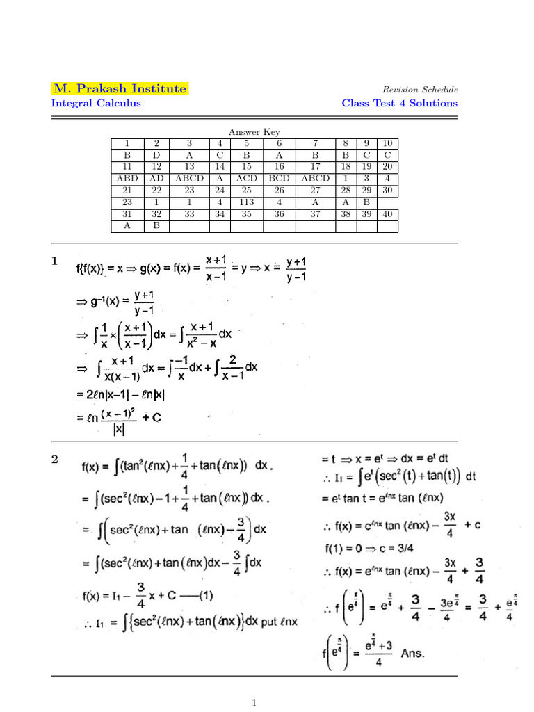 Integral Calculus 4 Solutions | PDF
