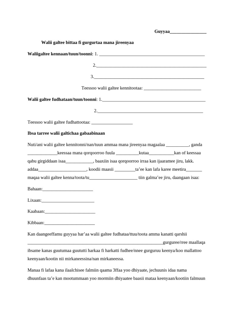 Walii Galttee Bittaa Fi Gurgurtaa Mana Jireenyaa | PDF