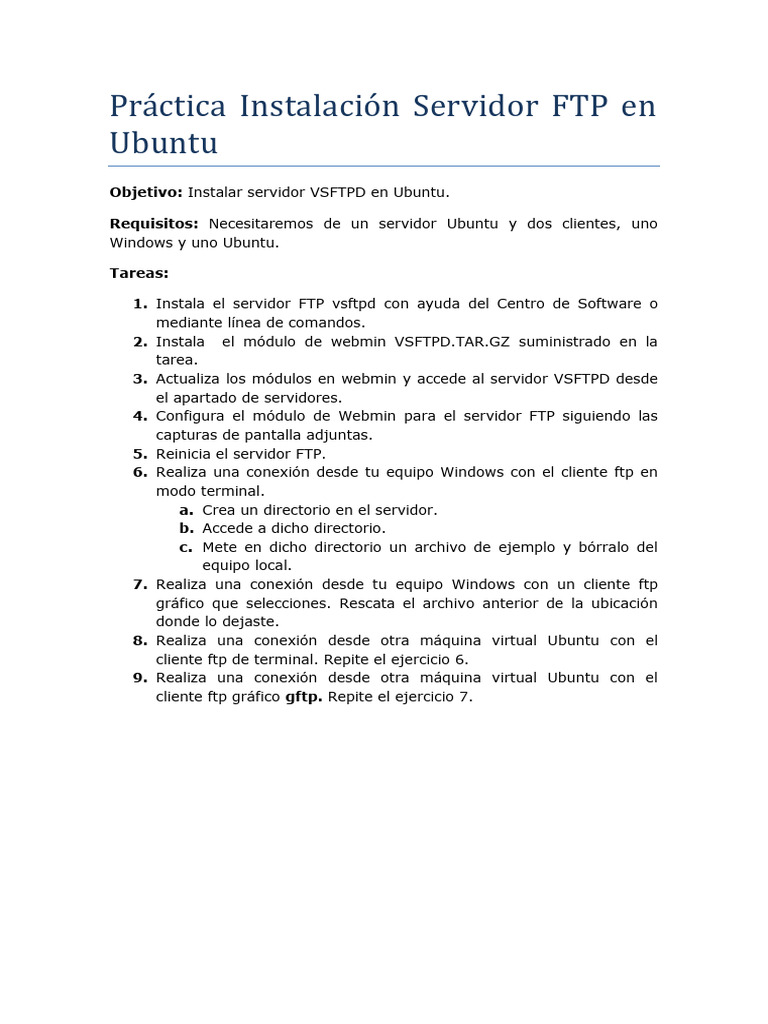 Práctica Instalación Servidor FTP en Ubuntu | PDF