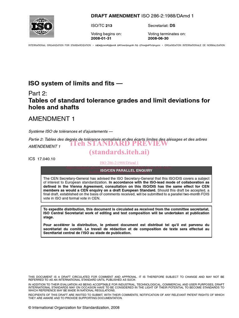 ISO-286-2-1988-DAmd-1 | PDF | International Organization For Standardization | Engineering Tolerance