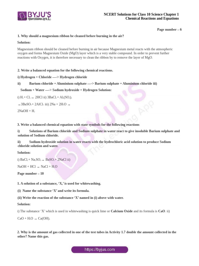 NCERT Solutions For Class 10 March 29 Science Chapter 1 Chemical ...