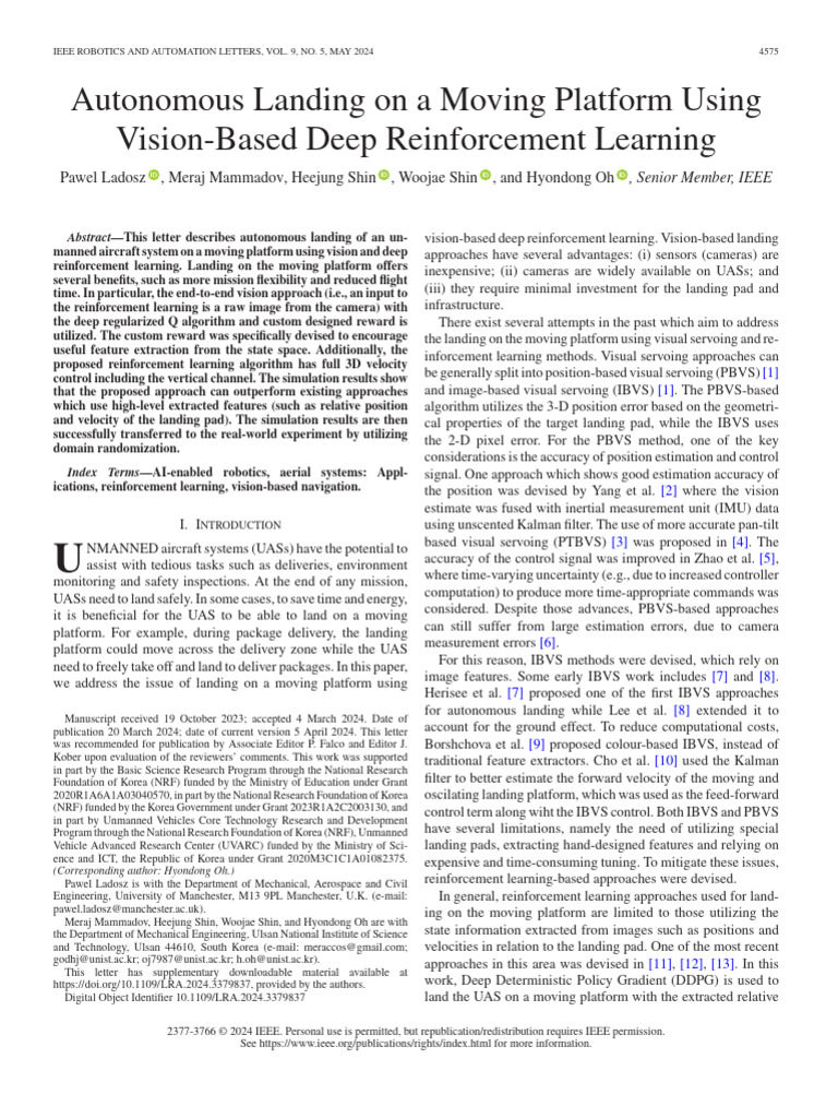 Autonomous Landing On A Moving Platform Using Vision-Based Deep Reinforcement Learning | PDF