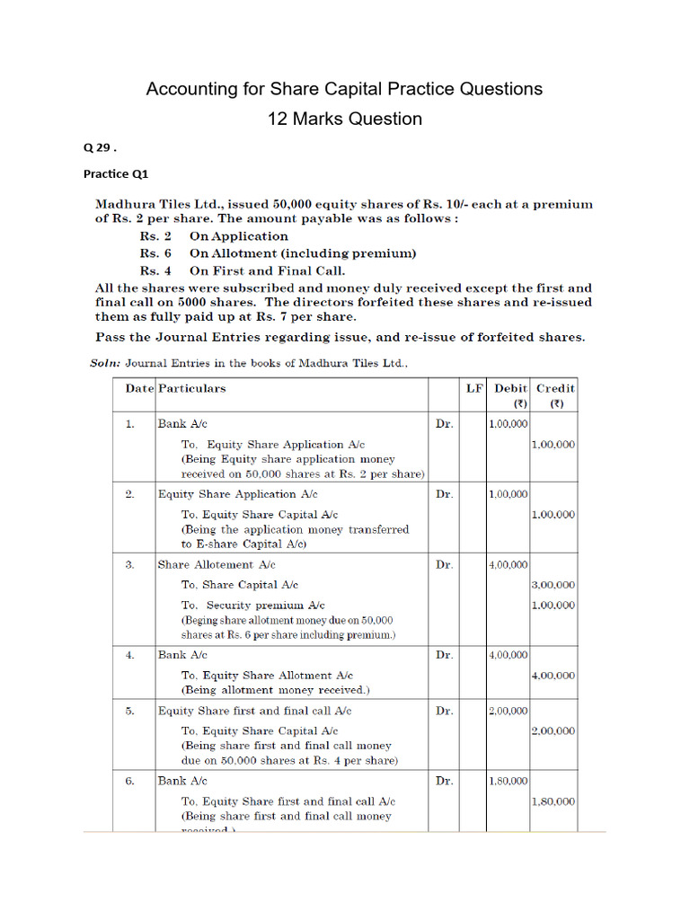 Share Capital Accounting Questions | PDF