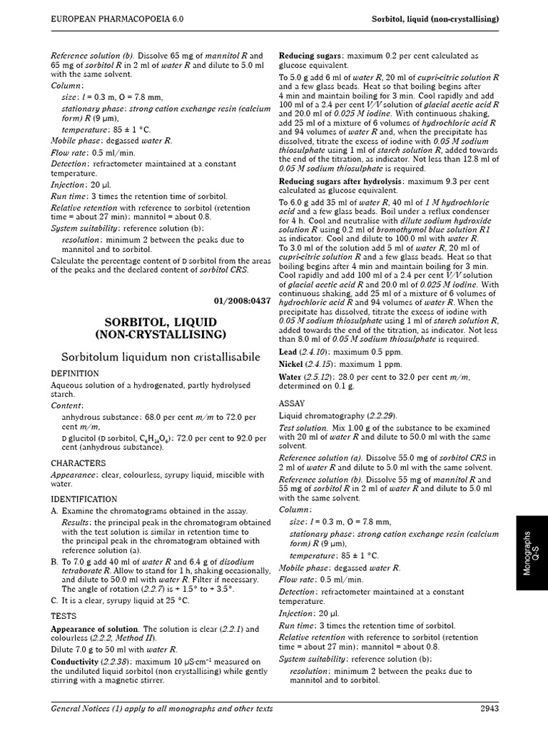 Sorbitol Liquid Specifications and Tests | PDF | Chromatography ...