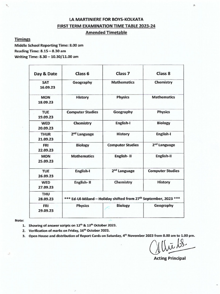 Amended HY Exam Timetable | PDF