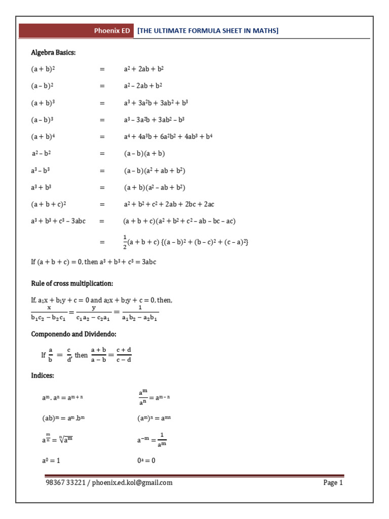 The Ultimate Formula Sheet Updated | PDF | Circle | Ellipse