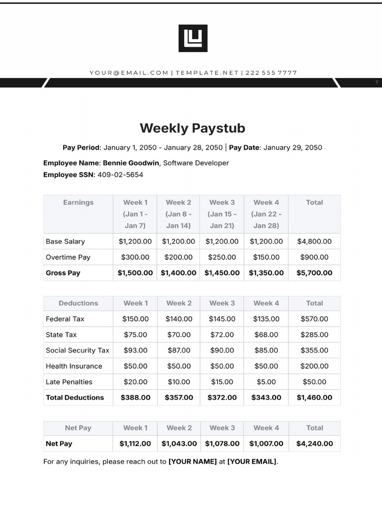 Weekly Paystub Template | PDF