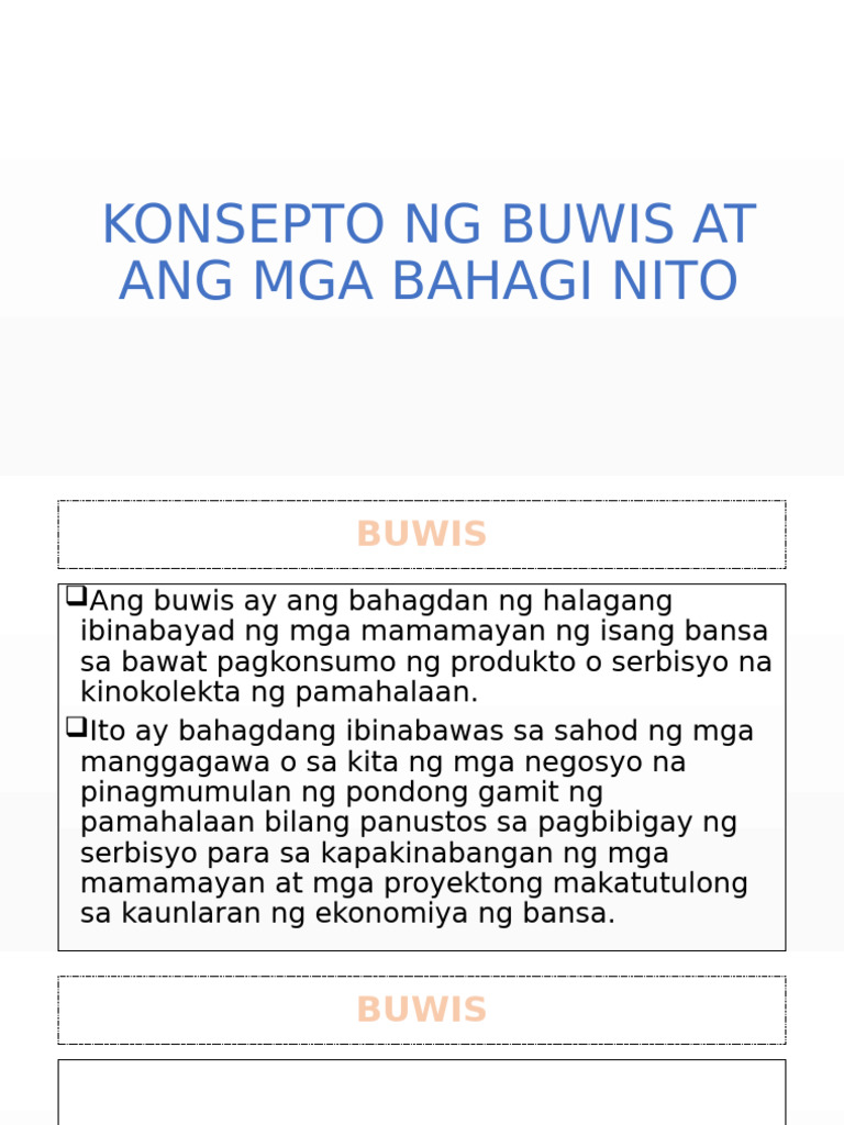 Konsepto NG Buwis at Ang Mga Bahagi Nito | PDF