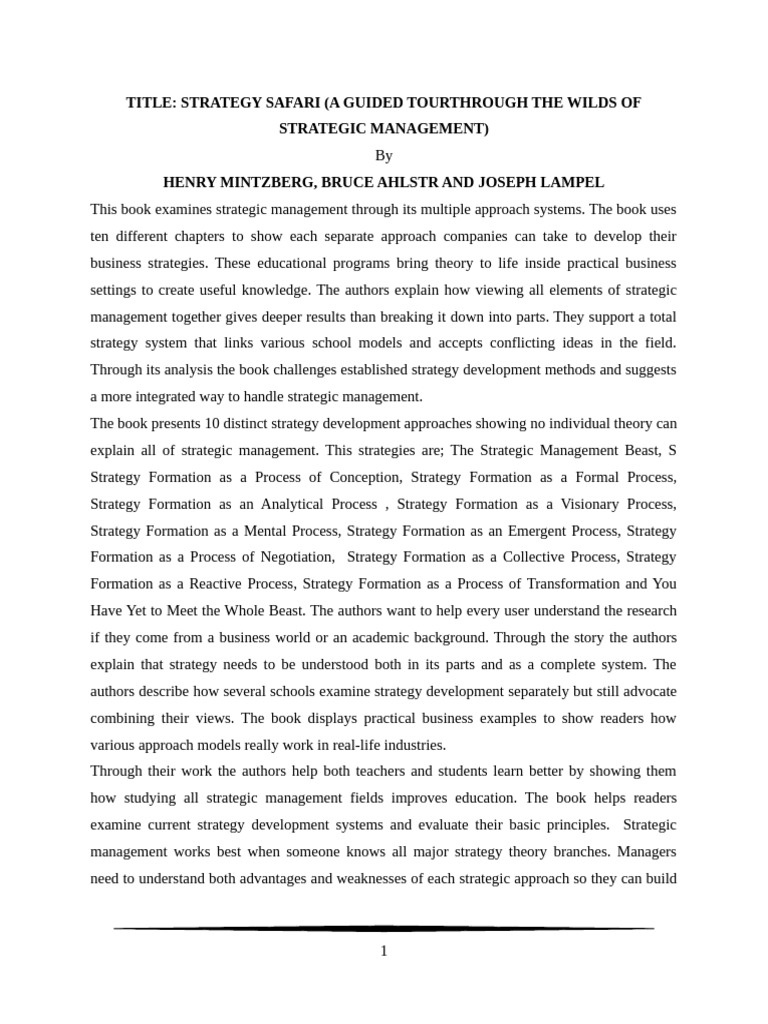 STRATEGY_SAFARI[1] | PDF | Strategic Management | System