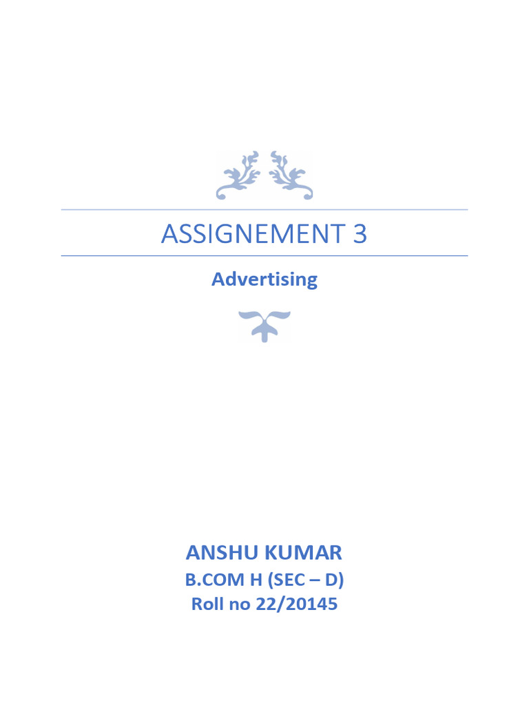 Assignement 3 (Anshu Kumar) | PDF | Advertising | Consumerism