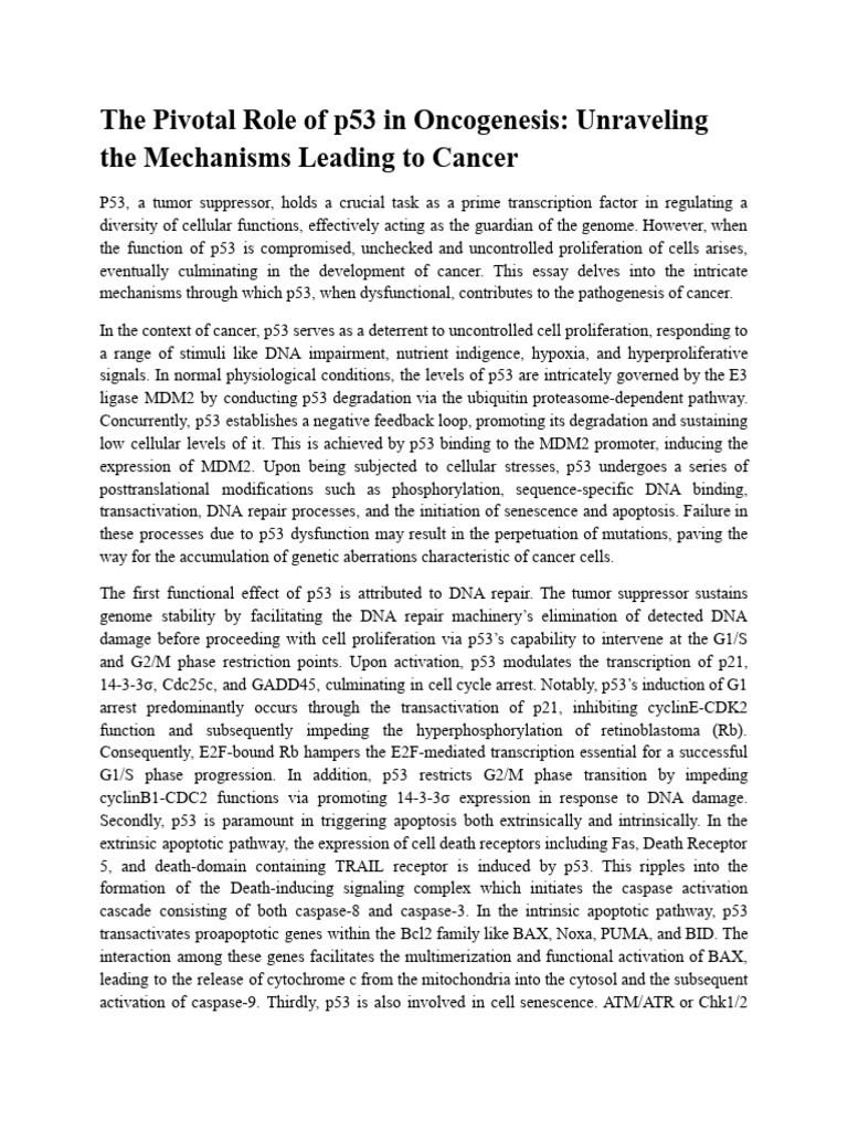 The Pivotal Role of p53 in Oncogenesis - Unraveling The Mechanisms ...