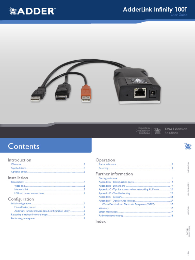 AdderLink Infinity 100T User Guide | PDF | Usb | Computer Network