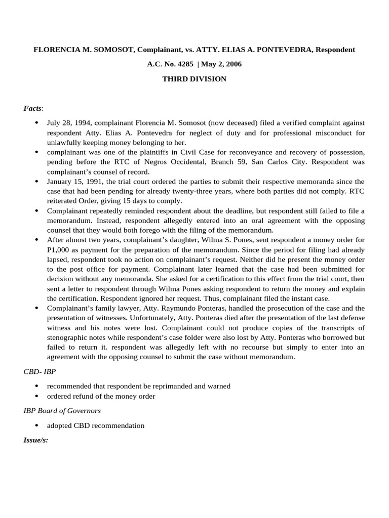 Somosot V Pontevedra Case Digest | PDF | Plaintiff | Public Law