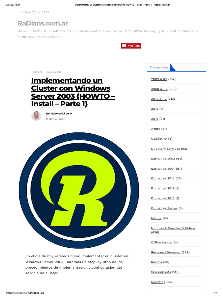 Implementando Un Cluster Con Windows Server 2003 (HOWTO - Install - Parte 1) - RaDians - Com.ar ...