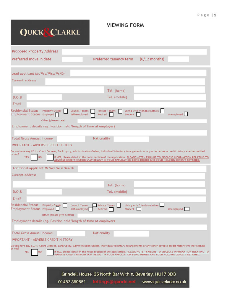 2023 Tenant Viewing Form | PDF | Credit History | Landlord