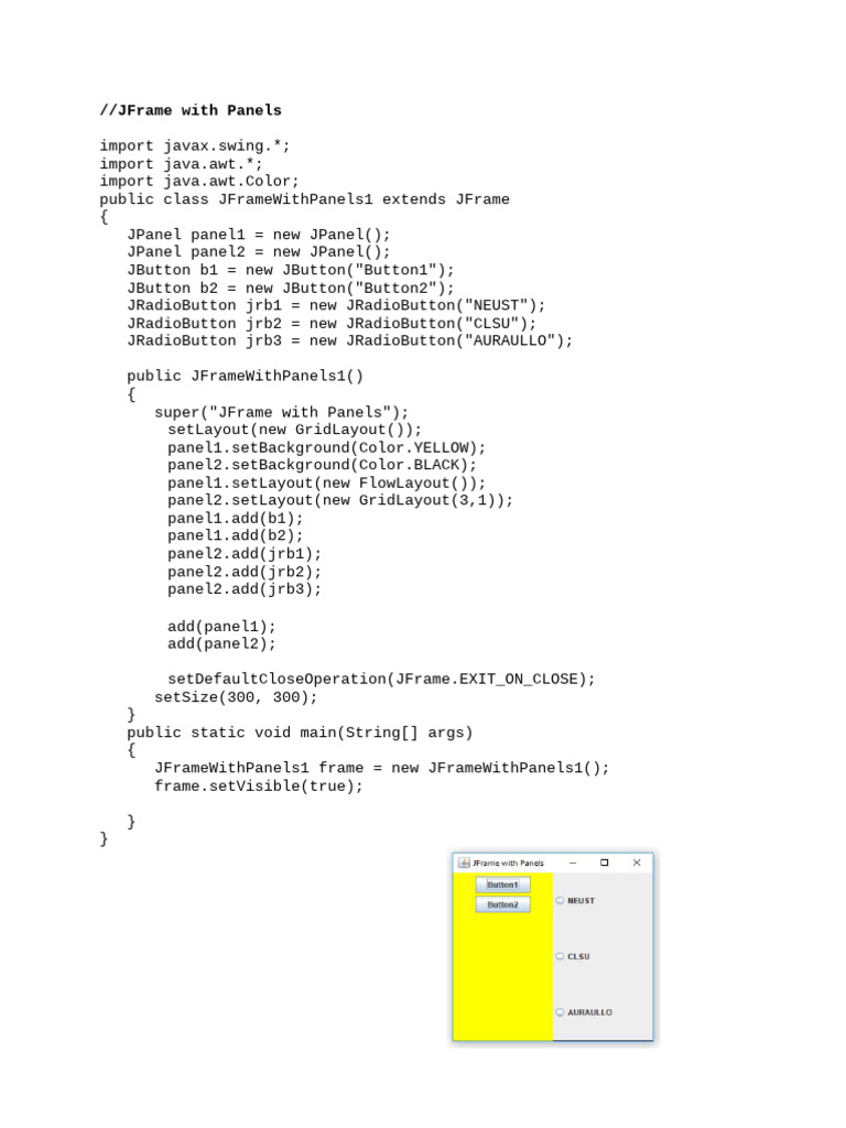 JFrame With Panels | PDF