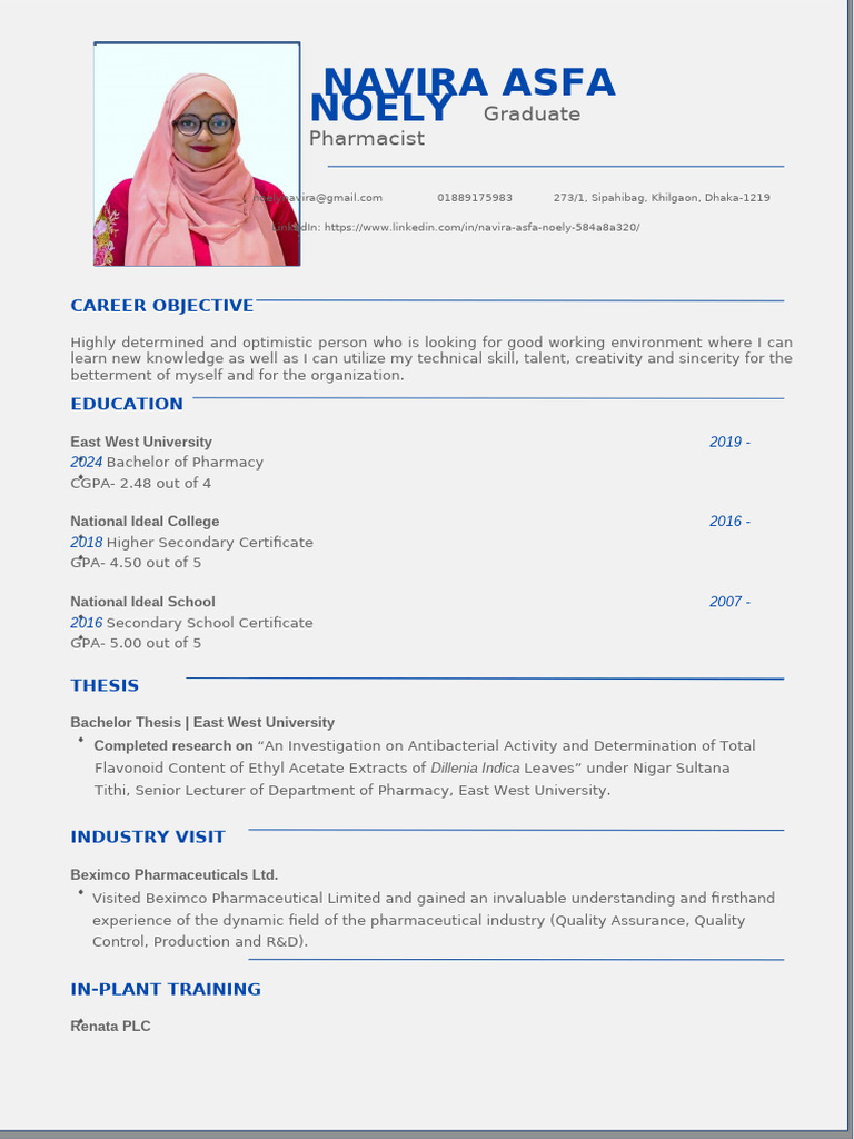 CV of Navira Asfa Noely (Up) | PDF | Pharmacy
