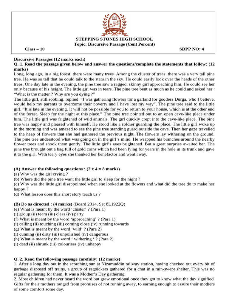 Discursive Passages for Class 10 Students | PDF | Charlie Chaplin