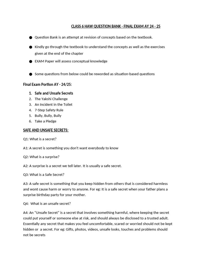 Class 6 Final Exam Question Bank | PDF | Bullying | Cyberbullying