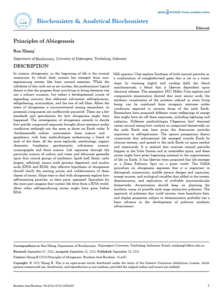 Principles of Abiogenesis | PDF | Abiogenesis | Life