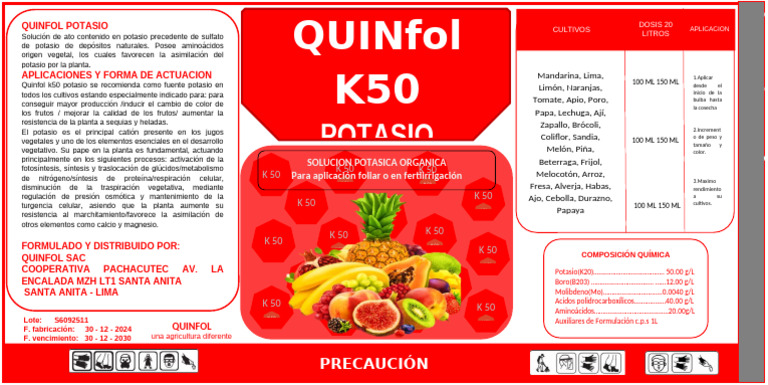 Quinfol K50: Solución Potásica Orgánica | PDF | Potasio | Química
