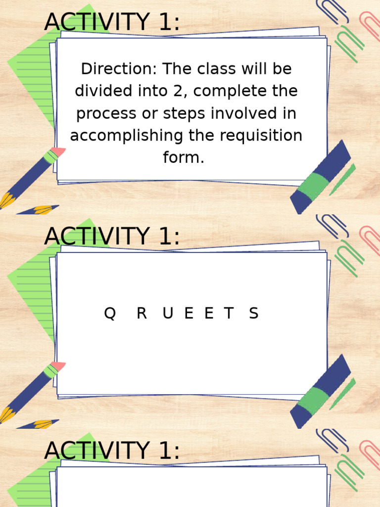 Activity 1 Direction The Class Will Be Divided Into 2, Complete The ...
