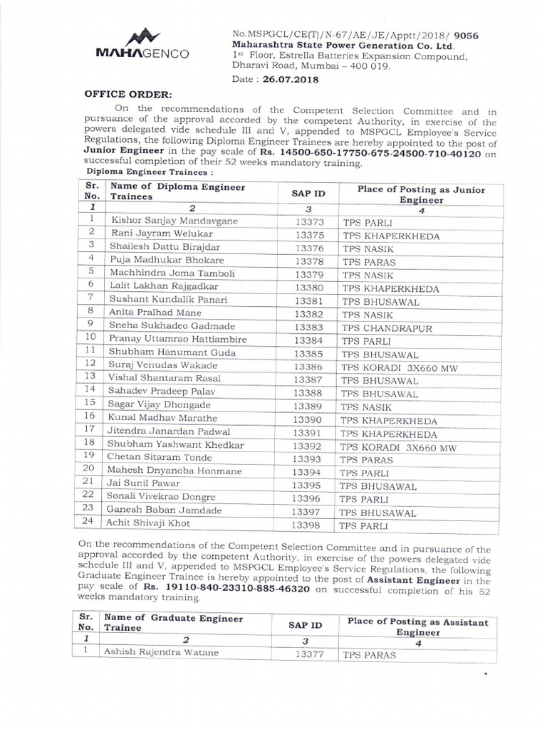 O.O.No - 9056 N 67 Posting Order Dated 26.07.2018 - 2024070617232265 | PDF