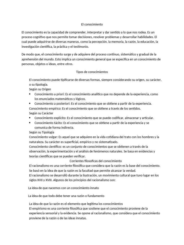 El conocimiento | PDF | Conocimiento | Empirismo